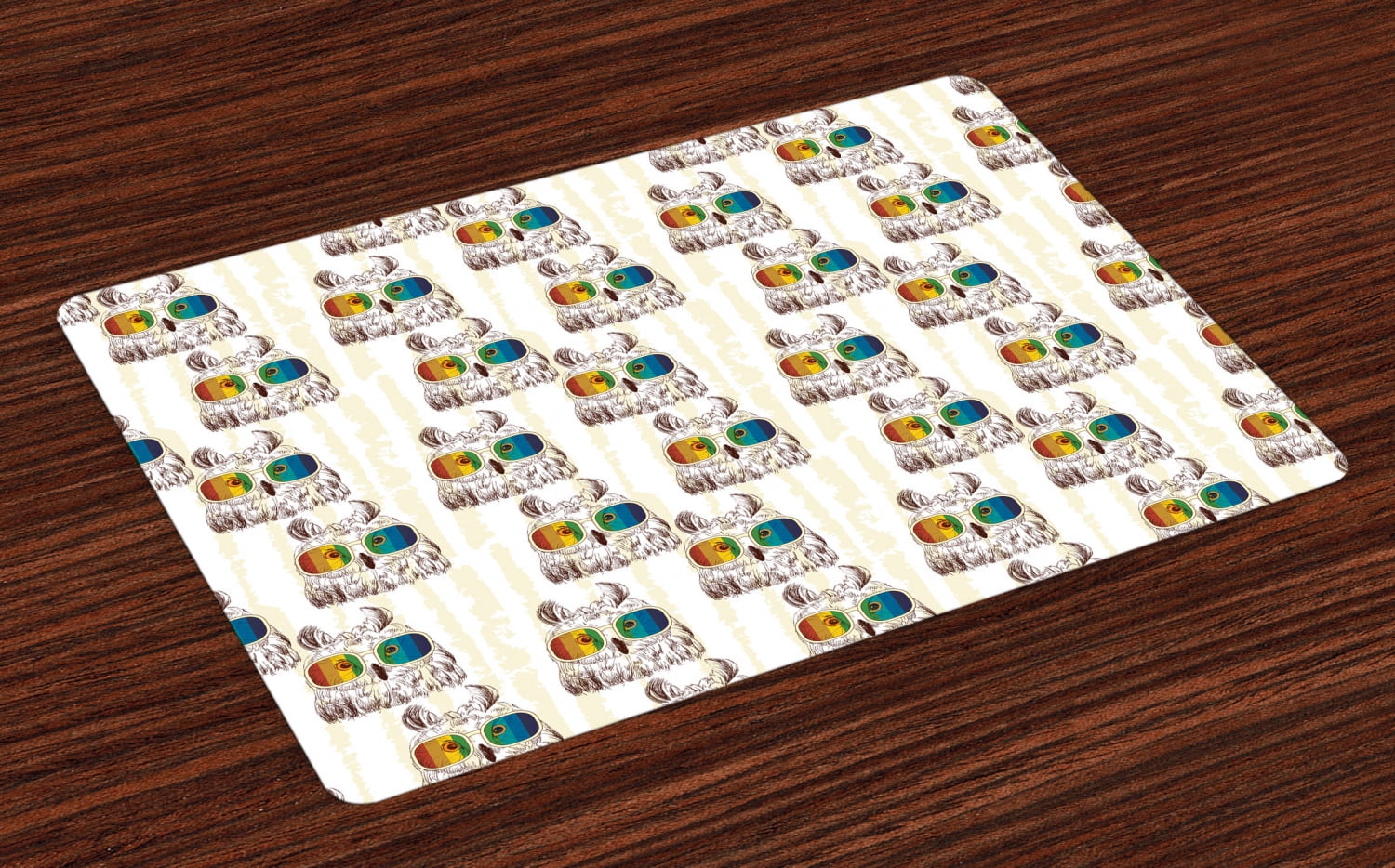Owl Placemats Set of 4 Sketch Art of Funny Owls with Colorful Glasses ...