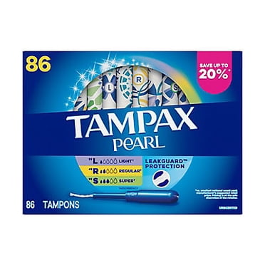 Tampax Pearl Tampons with LeakGuard Braid, Regular Absorbency, 100 Ct ...