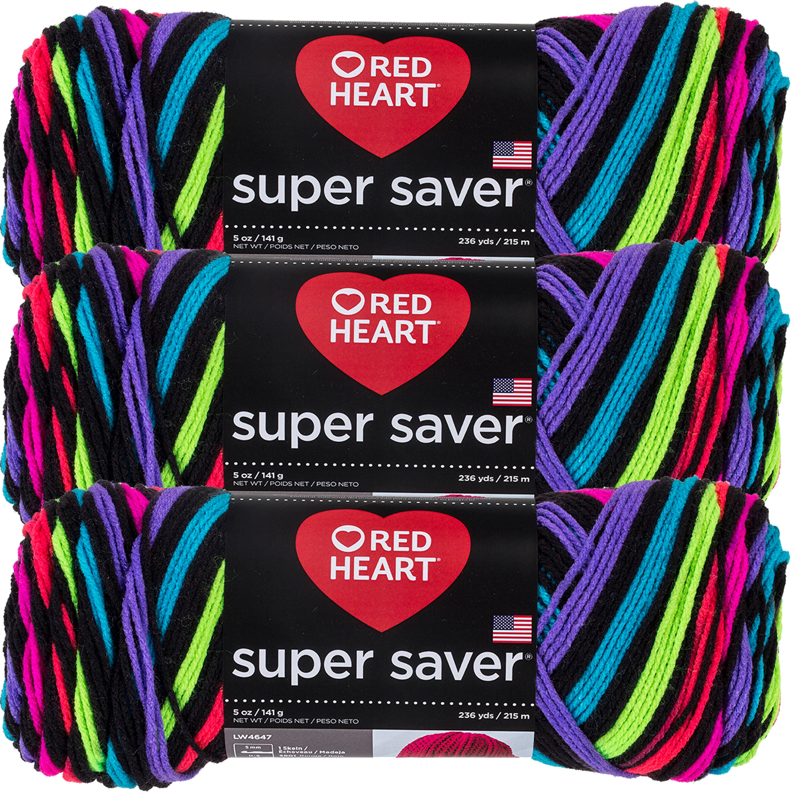 Red Heart Super Saver Yarn-Neon Stripes, Multipack Of 3 - Walmart.com