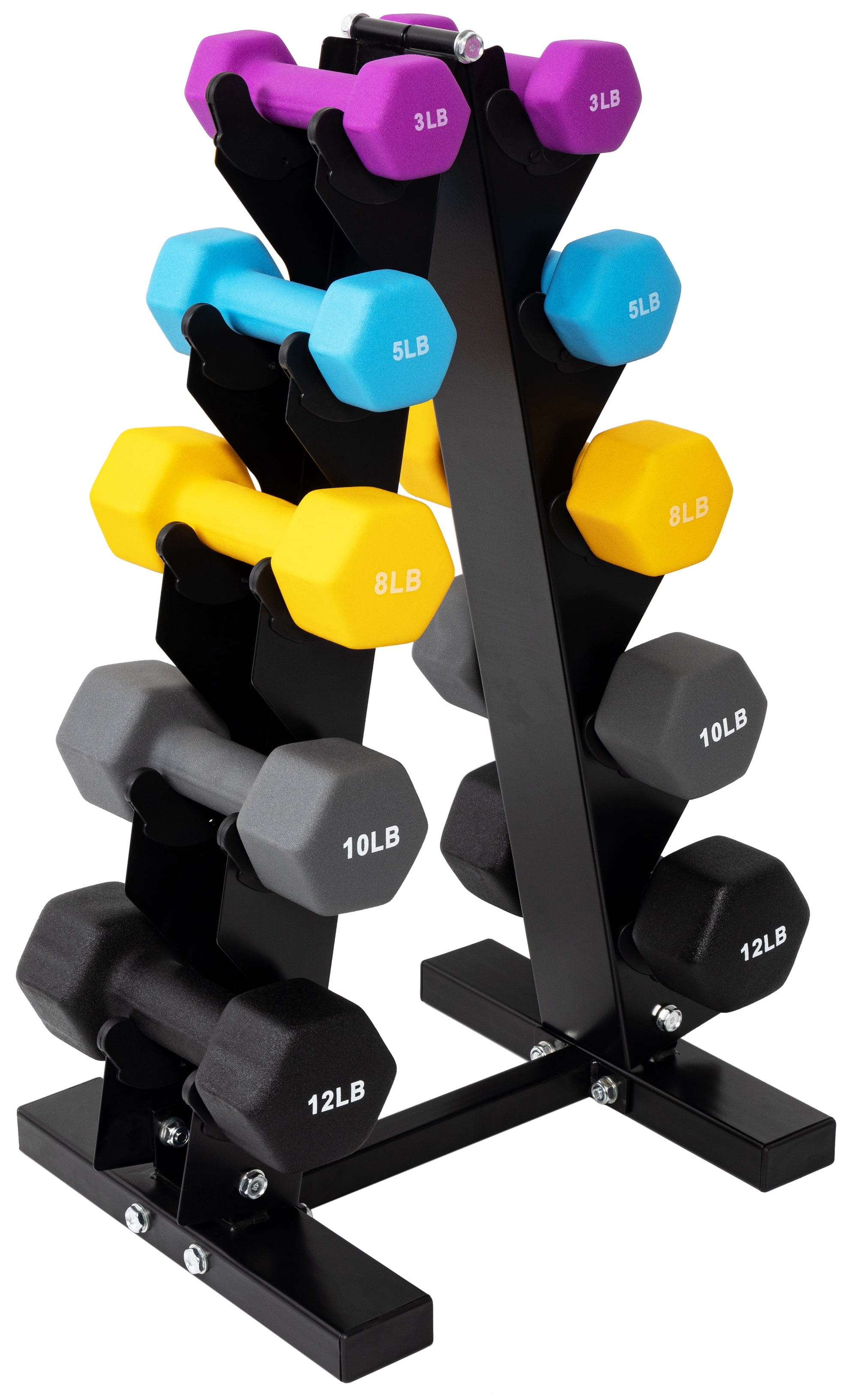 BalanceFrom Dumbbell Set with Stand (3lbs, 5lbs, 8lbs, 10lbs, 12lbs set ...