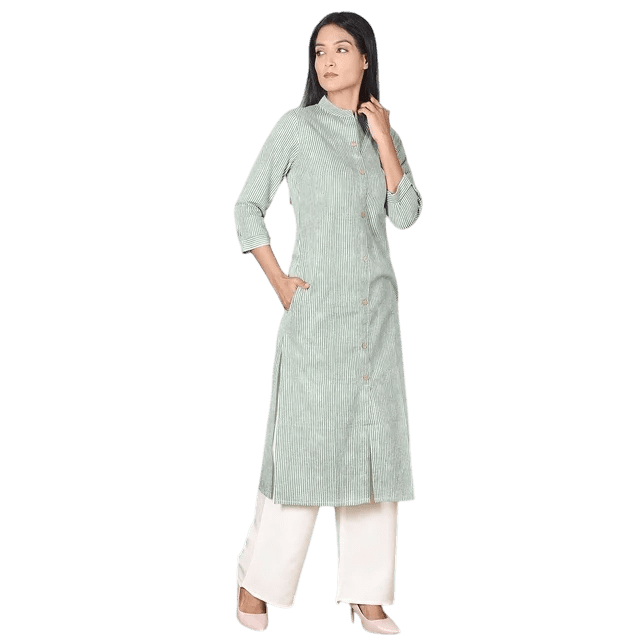 Click here for Dweep Sara Green Striped Kurta With Pockets prices