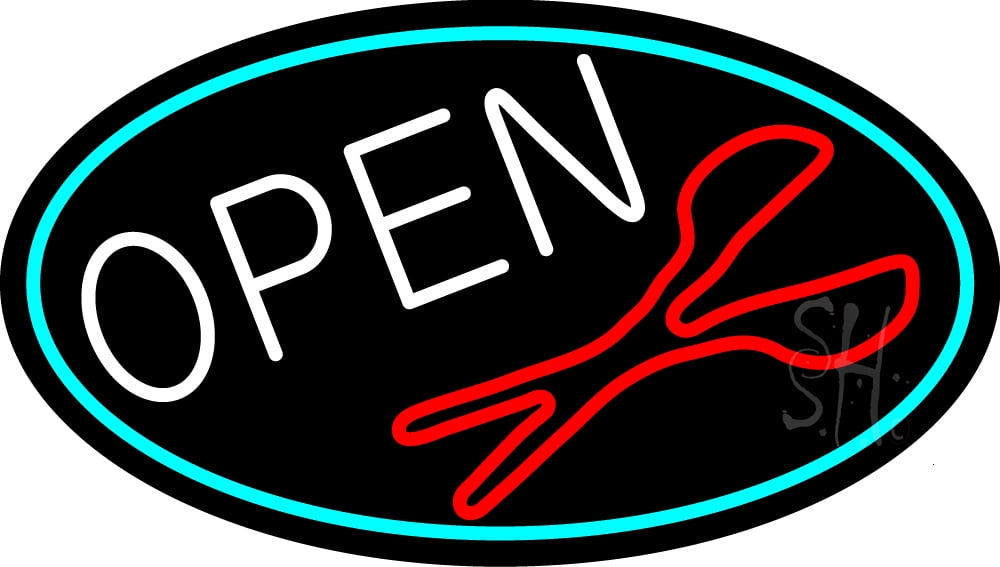 Open With Scissor Logo LED Neon Sign 13 x 24 - inches, Black Square Cut ...