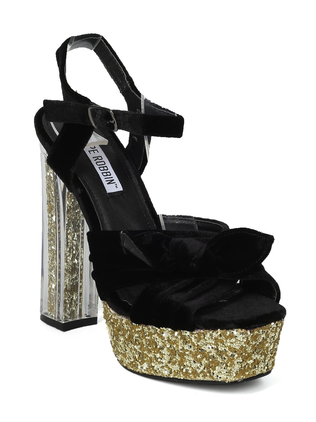 New Women Velvet Bow Glitter Platform Perspex Block Heel - 18033 By ...