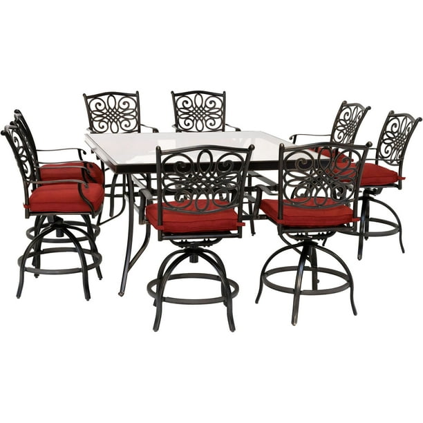 Hanover Traditions 9-Piece High-Dining Set in Red with 8 Swivel Chairs ...