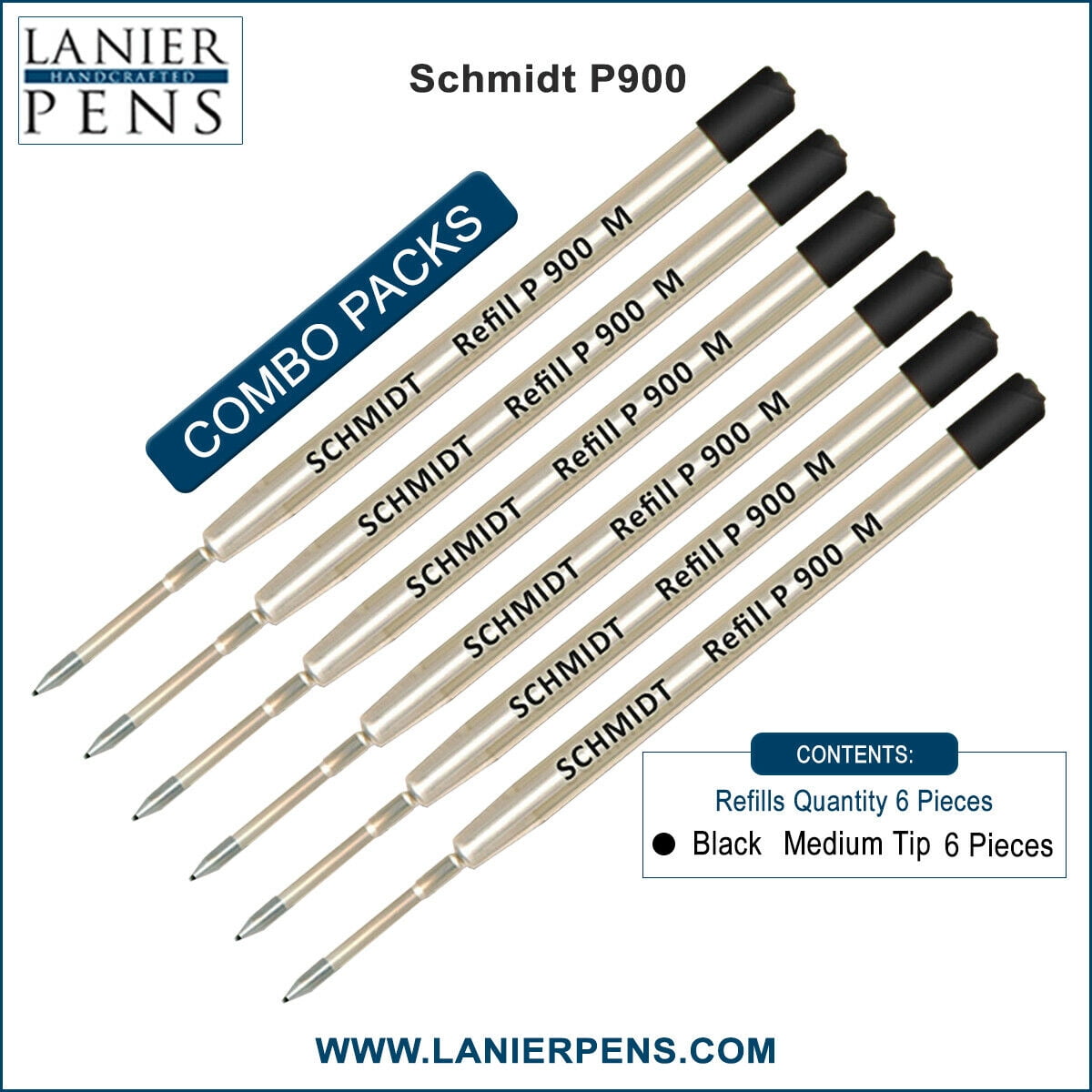 6X Schmidt P900 M Parker Style Ballpoint Refill Black Ink Medium Tip ...