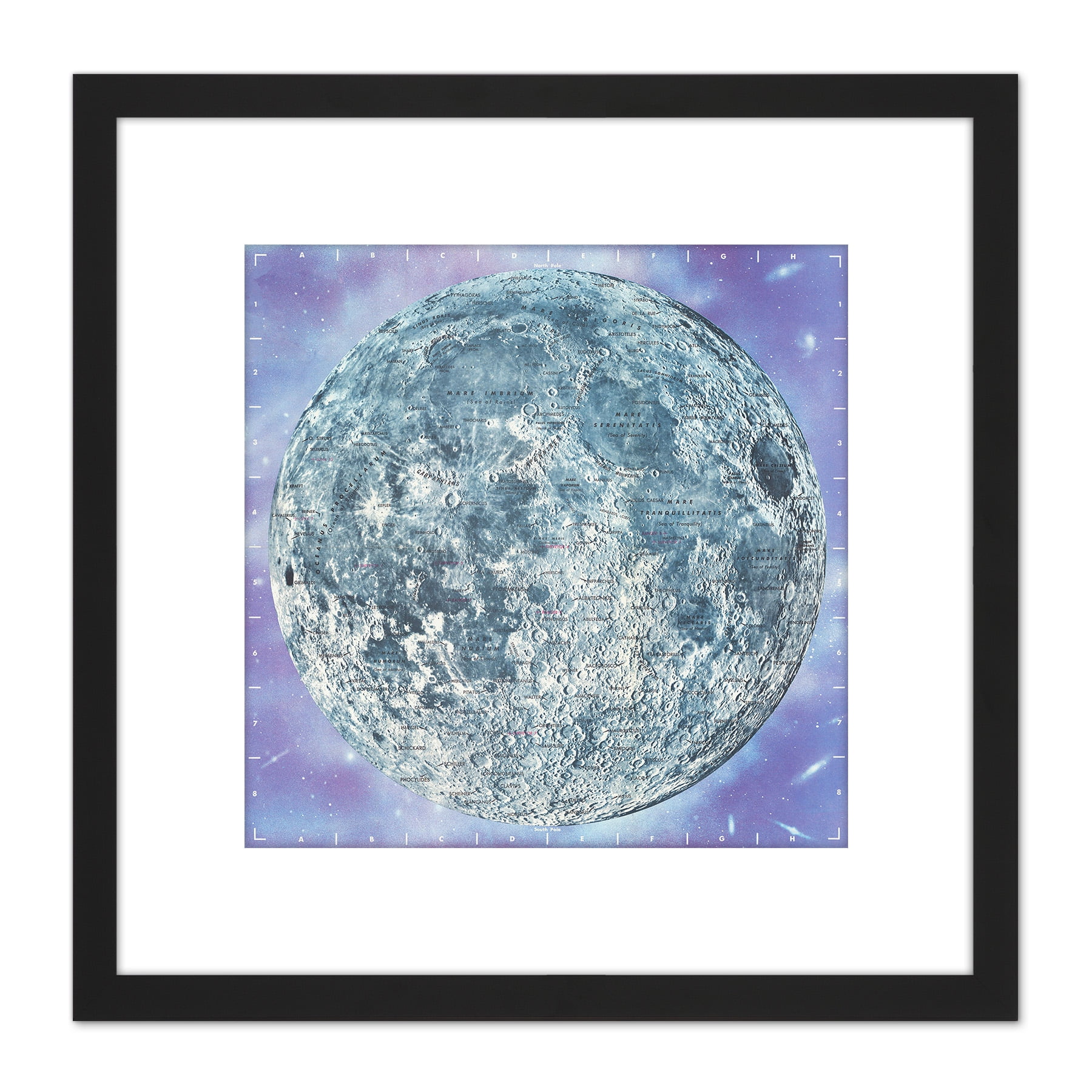 Map Hammond 1966 Moon Chart Space Lunar Diagram 8X8 Inch Square Wooden ...