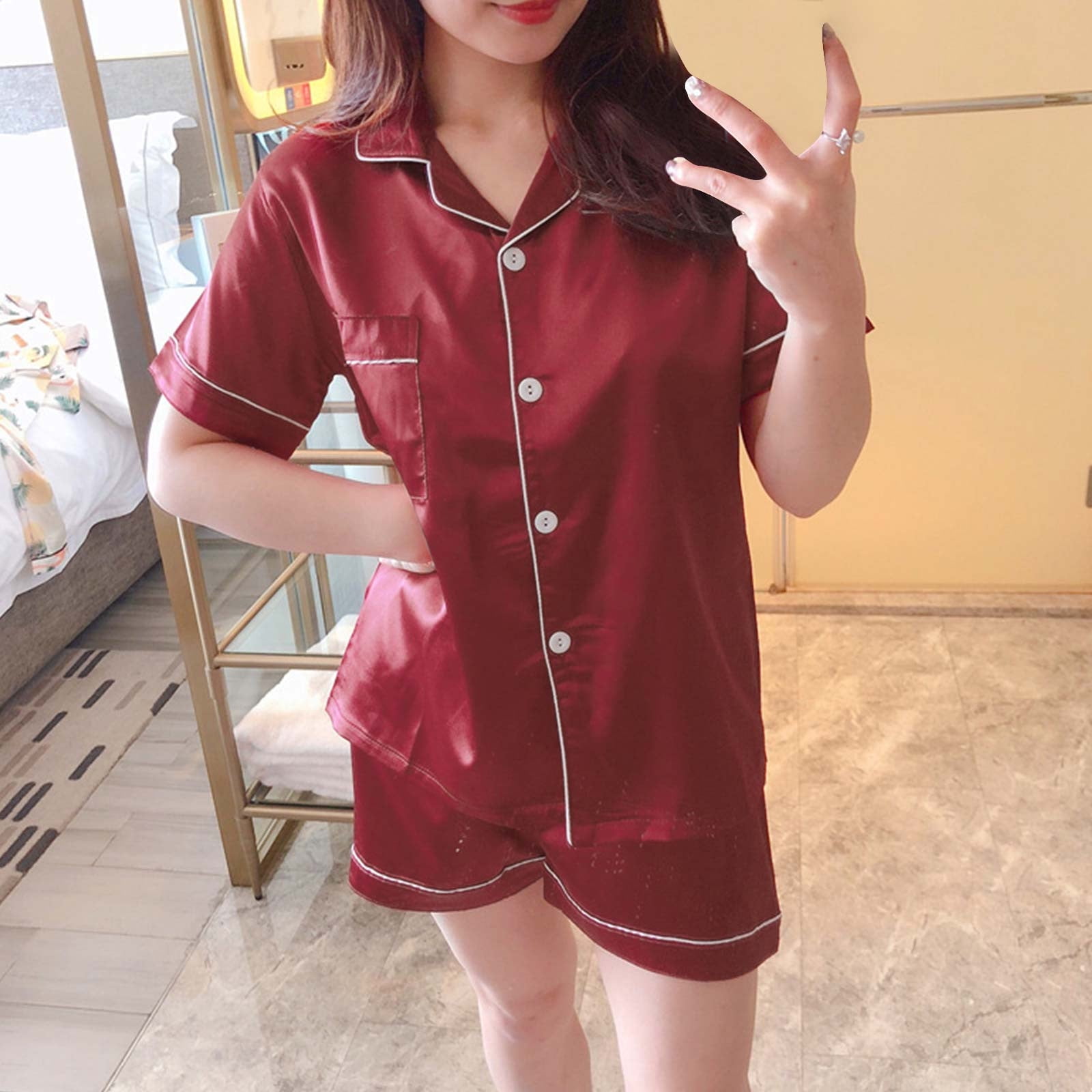 Click here for Dptalr Womens Silk Satin Pajamas Set Two-Piece Sle... prices