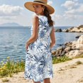 Binienty Sundress with Blue Palm Leaf Pattern, Sleeveless Tiered Mini ...