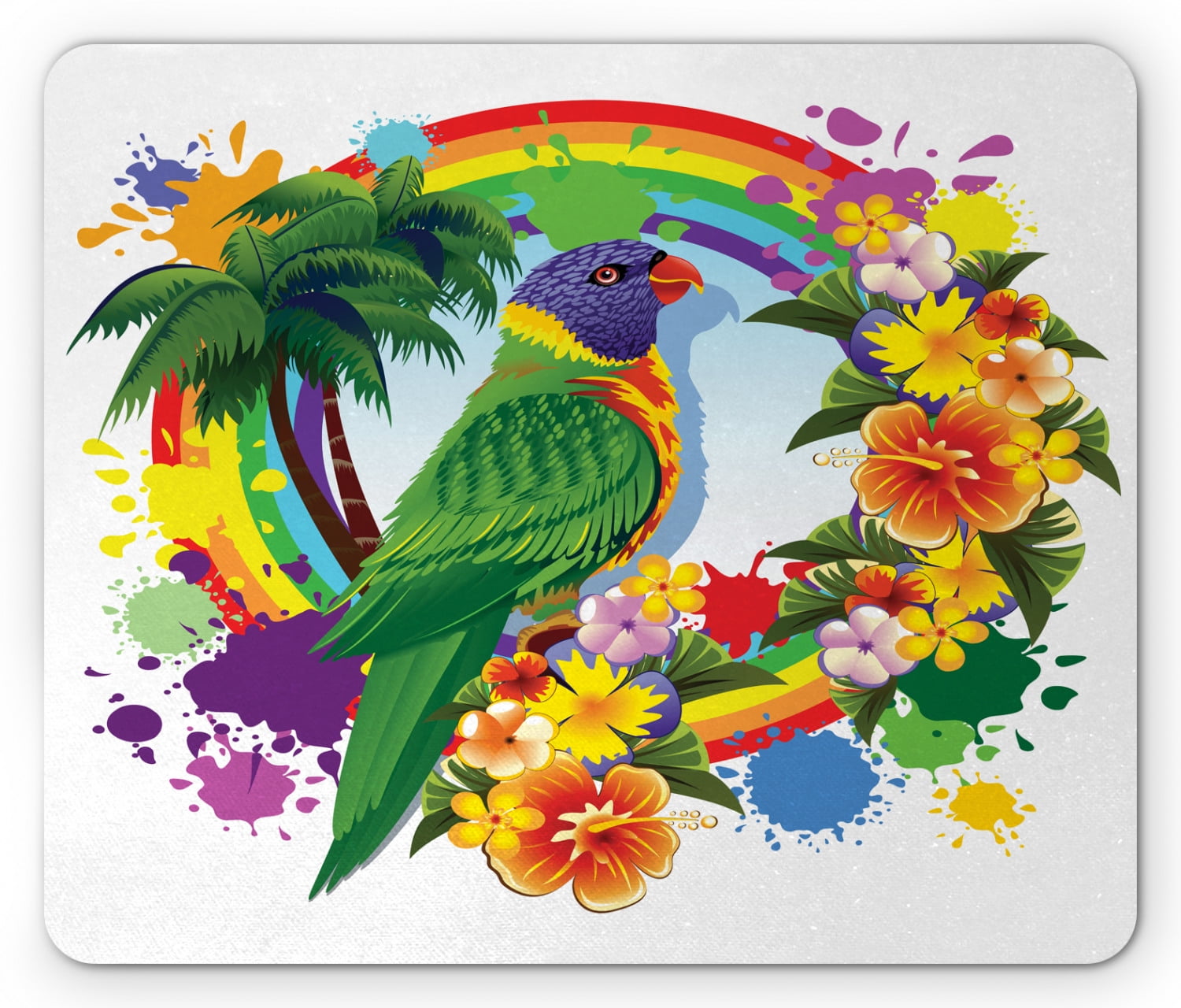Parrot Mouse Pad, Parrot Lorikeet in Rainbow Circle with Palm Trees ...