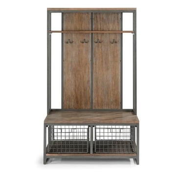 Bowery Hill Traditional Wood Hall Tree in Distressed White/Oatmeal ...