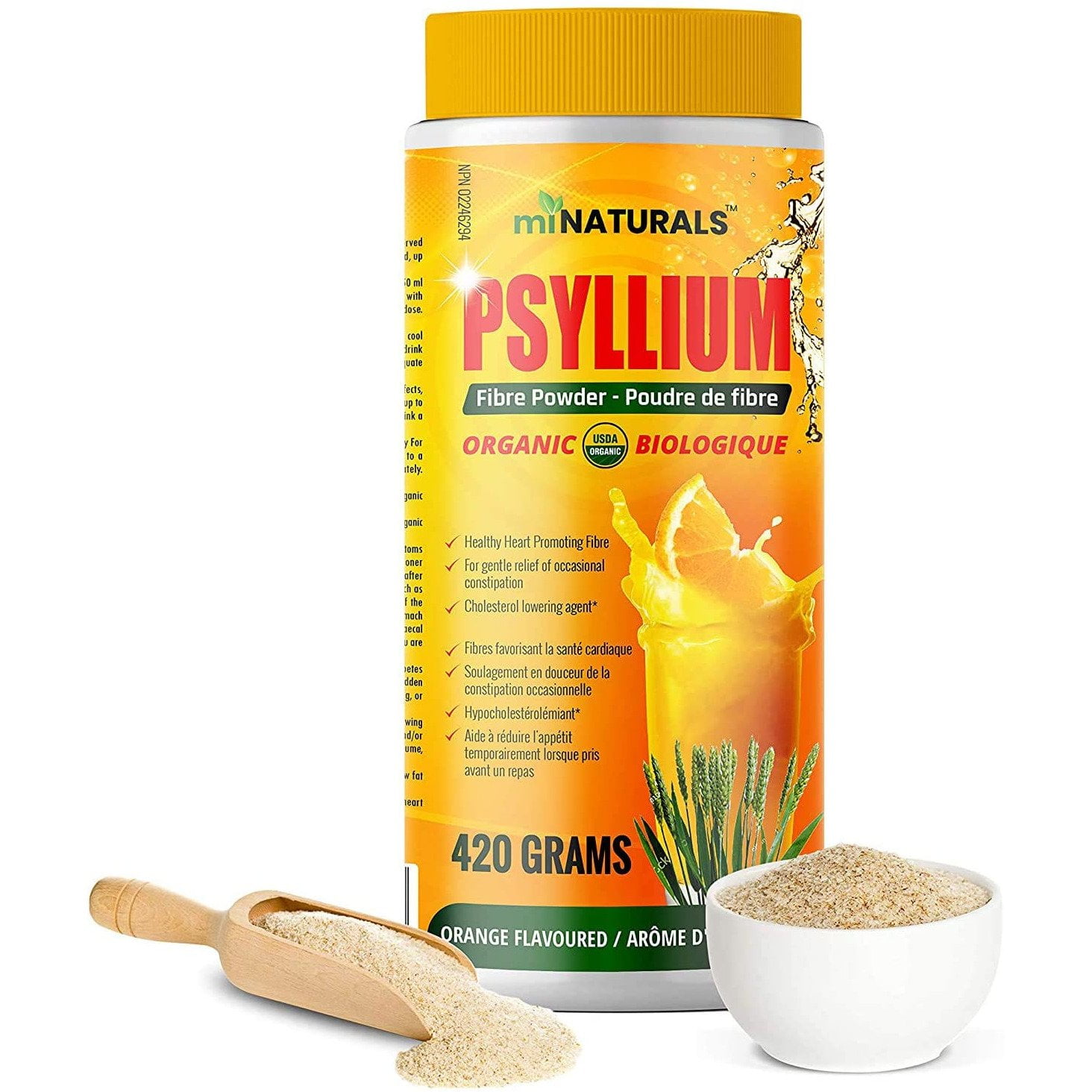USDA-Certified Organic Orange-Flavored Psyllium Husk Fiber Powder (420 ...