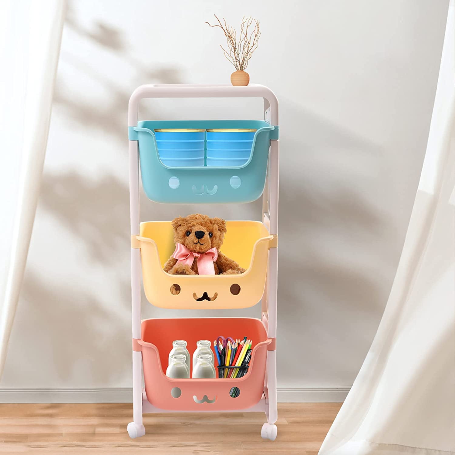 DENEST Toy Storage Basket Kids Snack Organiser Tool 3 Tier Plastic Rack ...