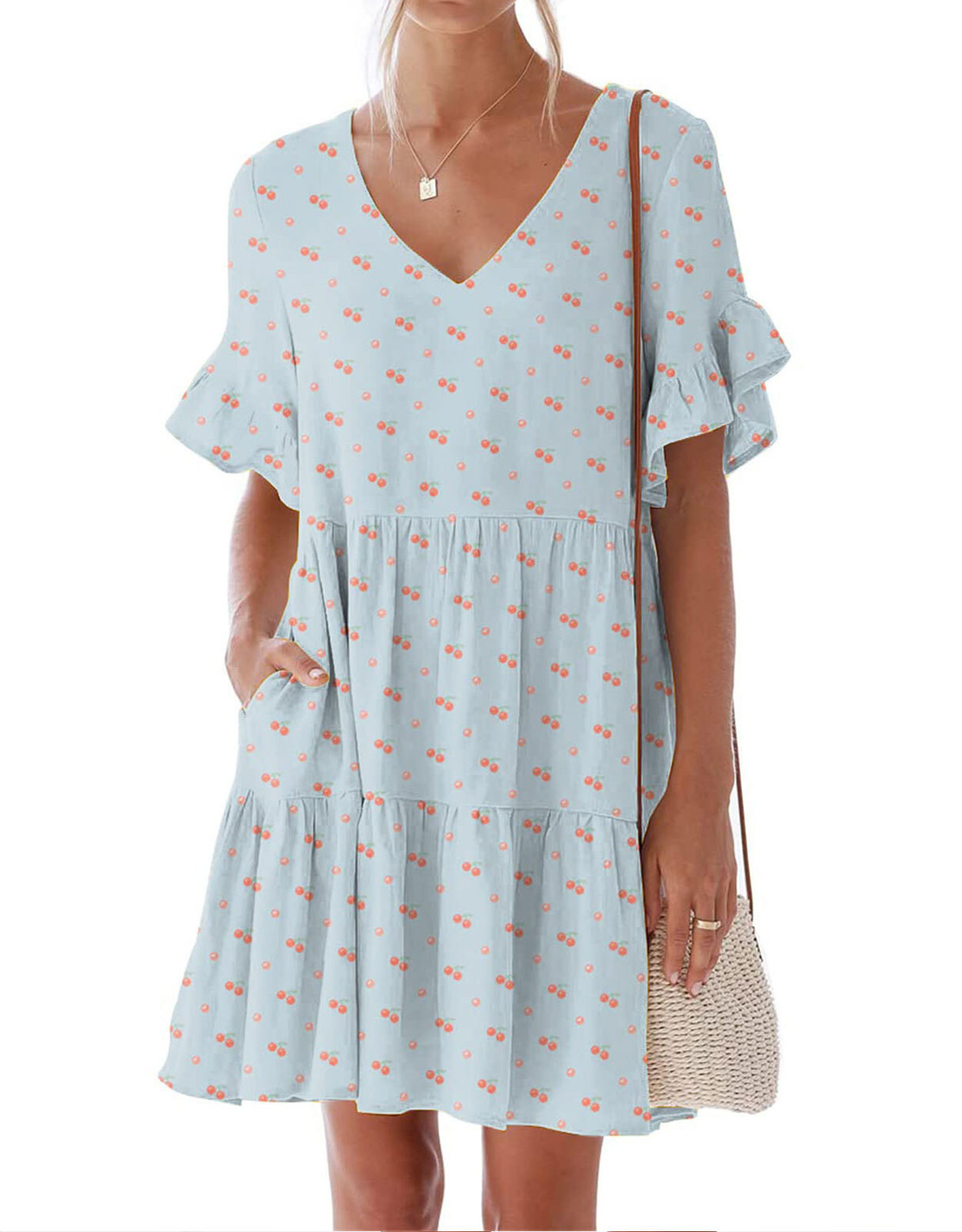 Summer Dress for Women Plus Size Ruffled Short Sleeve Floral Print ...