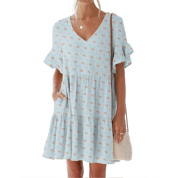 Summer Dress for Women Plus Size Ruffled Short Sleeve Floral Print ...