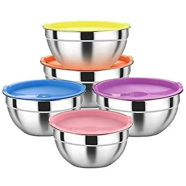Mixing Bowls with Lids Set of 5, Stainless Steel Mixing Bowls Metal ...