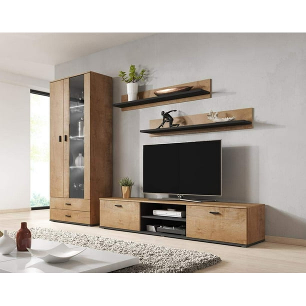 Soho 8 Modern Wall Unit Entertainment Center with 16 Color LED Lights ...