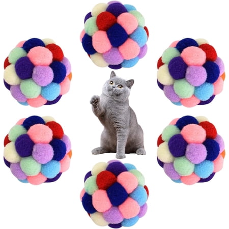6 Balls with Bell Cat bouncing ball cat ball for cat Plush ball Cats ...
