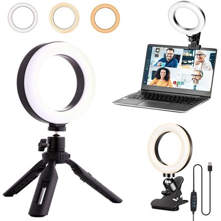 2 in 1 Video Conference Lighting Kit with Tripod Stand & Clip on Laptop ...