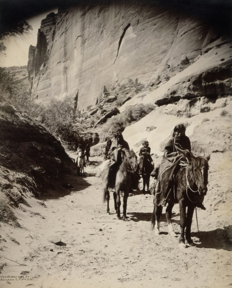 Navajos, C1904. /Ngroup Of Navajos On Horseback, Traveling Through A ...