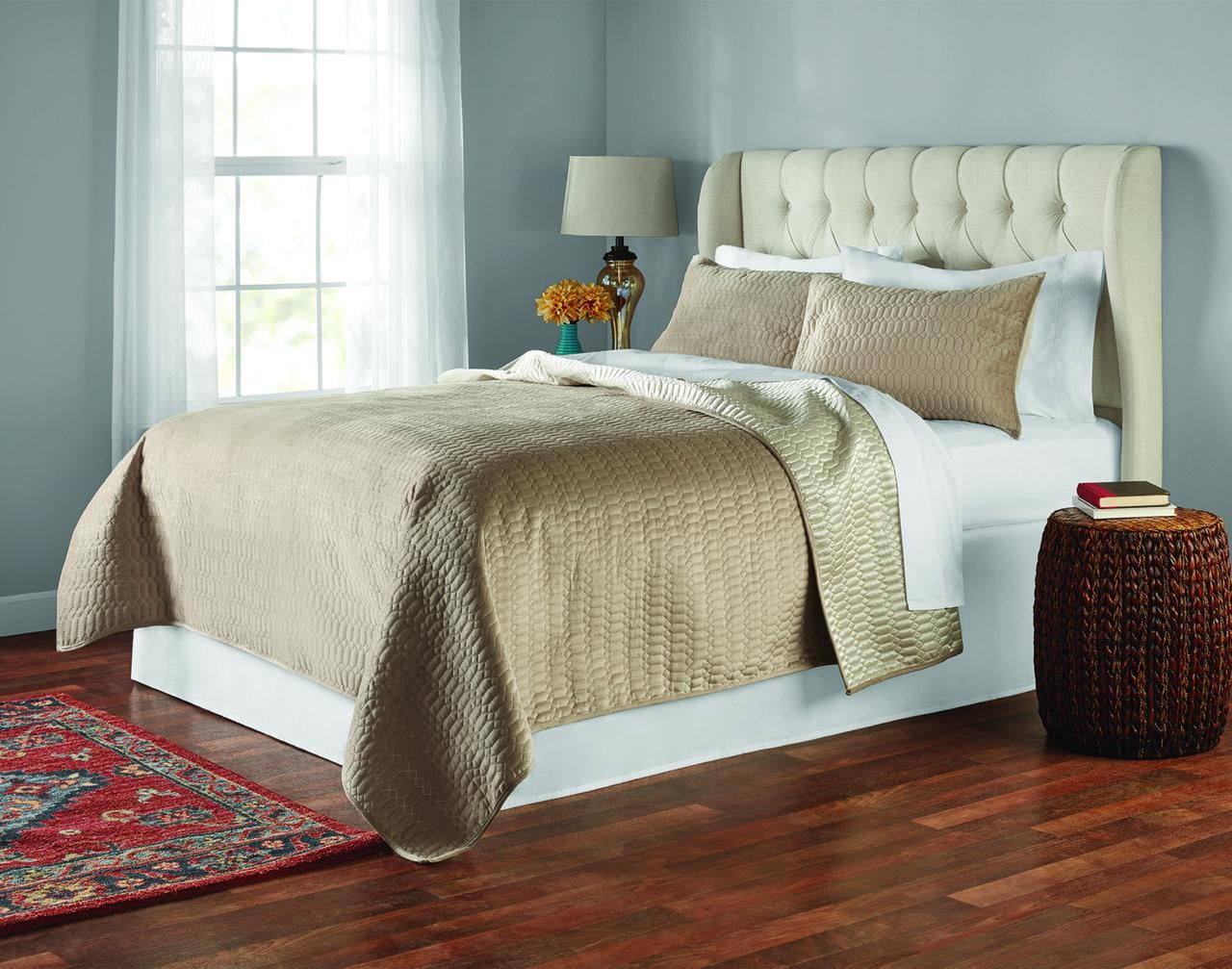 Mainstays Brown Poly Plush Velvet Geometric Stitched 2-Piece Quilt Set ...