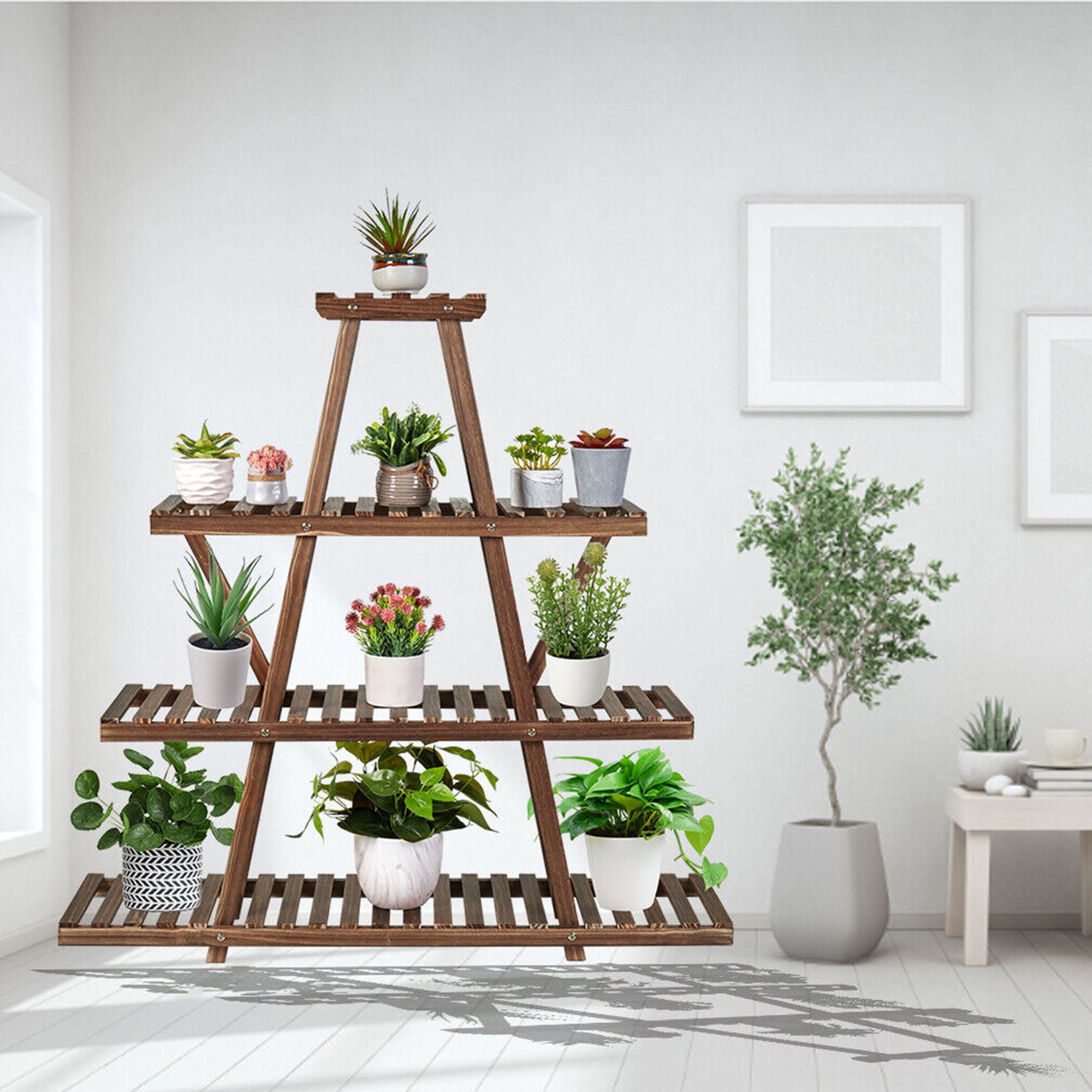 SAYFUT Wood Plant Stand Indoor Outdoor, Plant Display Multi Tier Flower ...