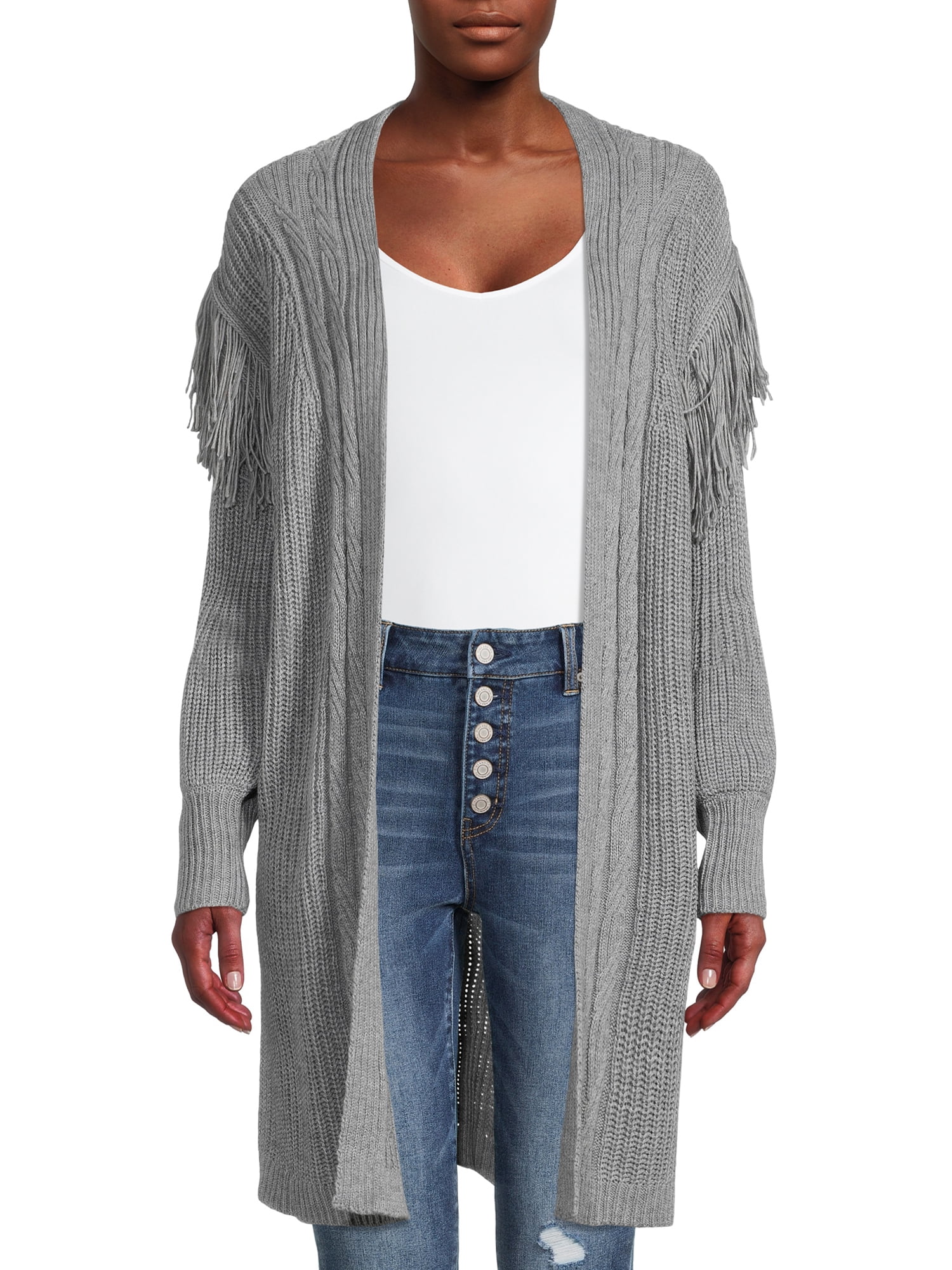 Time and Tru Women's Stitch Fringe Cardigan - Walmart Business