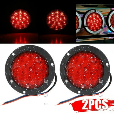2PCS 4” Round LED Trailer Tail Light with Stainless Steel Chrome Bezels ...