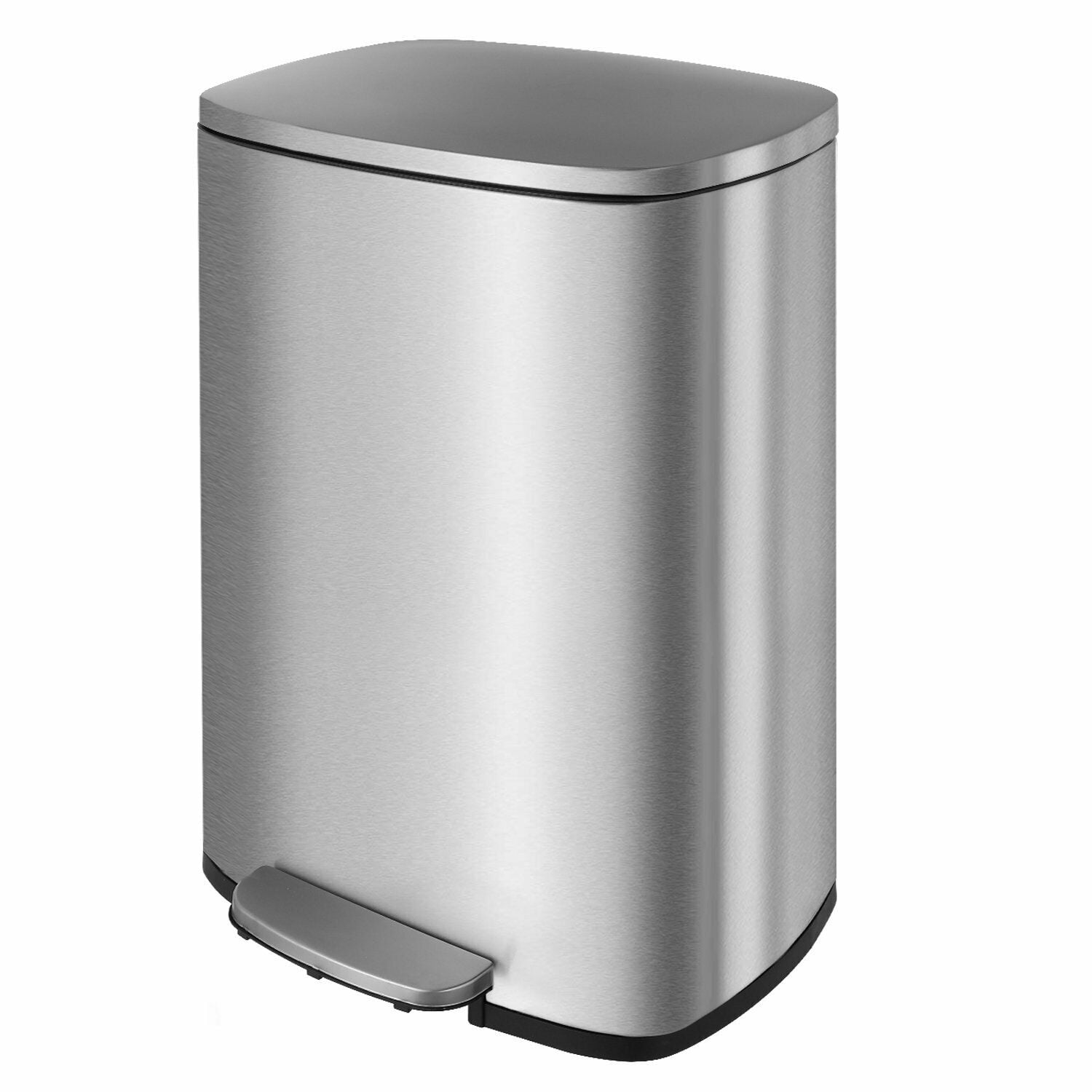 HOMFY Rectangular Kitchen Step-on Trash Can, 13 gal Stainless Steel ...