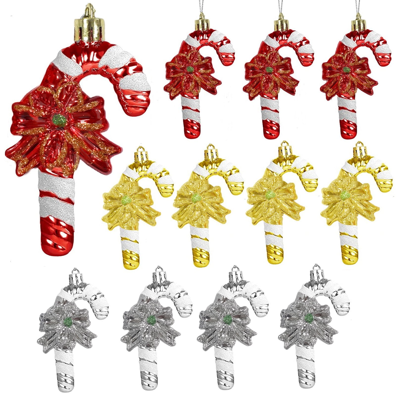 6/12 Pcs Glitter Christmas Candy Canes Decoration Shiny Hanging ...