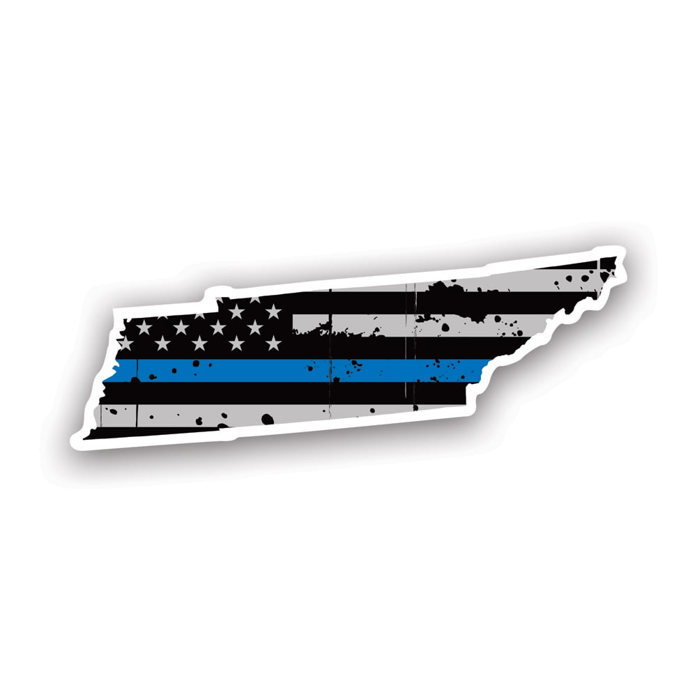 Distressed Thin Blue Line Tennessee State Shaped Subdued US Flag Sticker Decal - Self Adhesive ...