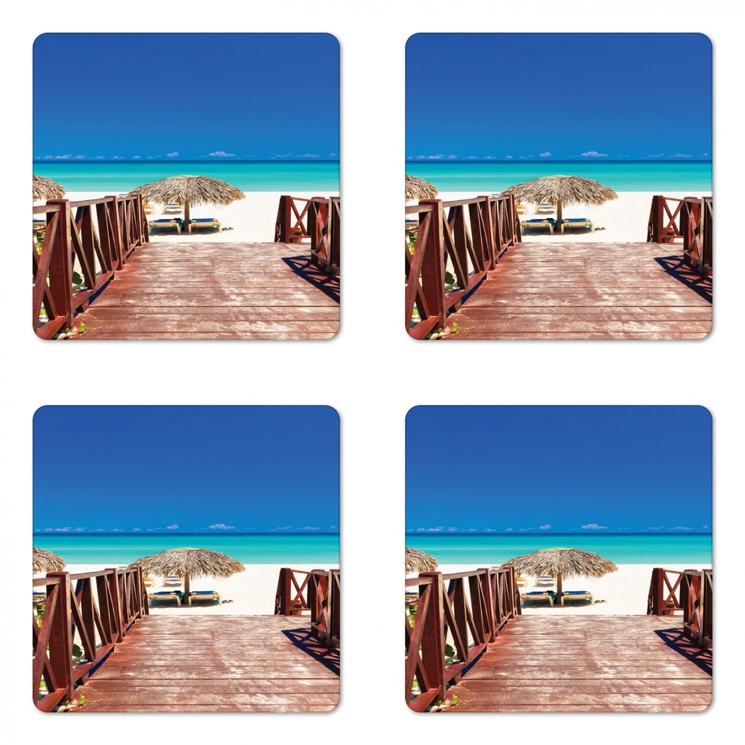 Beach Coaster Set of 4, Walkway Heads to Sandy Beach Resort in Cuba ...