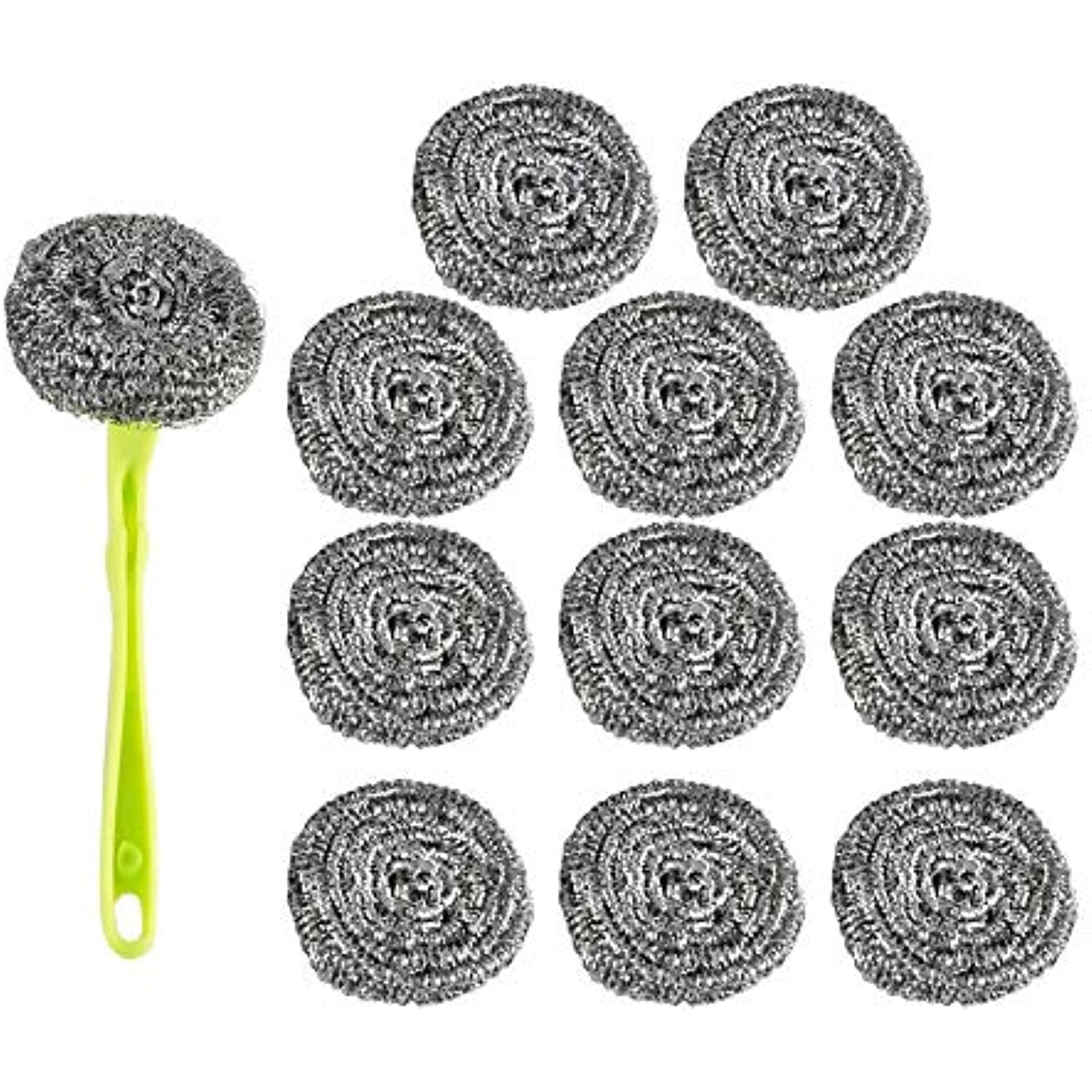 Home-X Steel Scourer Set With Handle, Green Kitchen Cleaning Brush ...