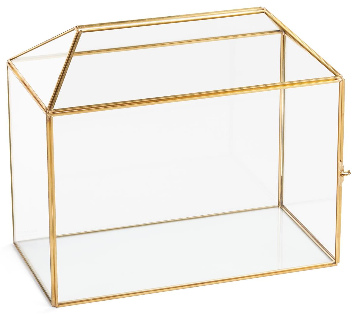 Displays2go Clear Glass Card Box, 13" Wide, Metal Trim, Top Card Slot ...