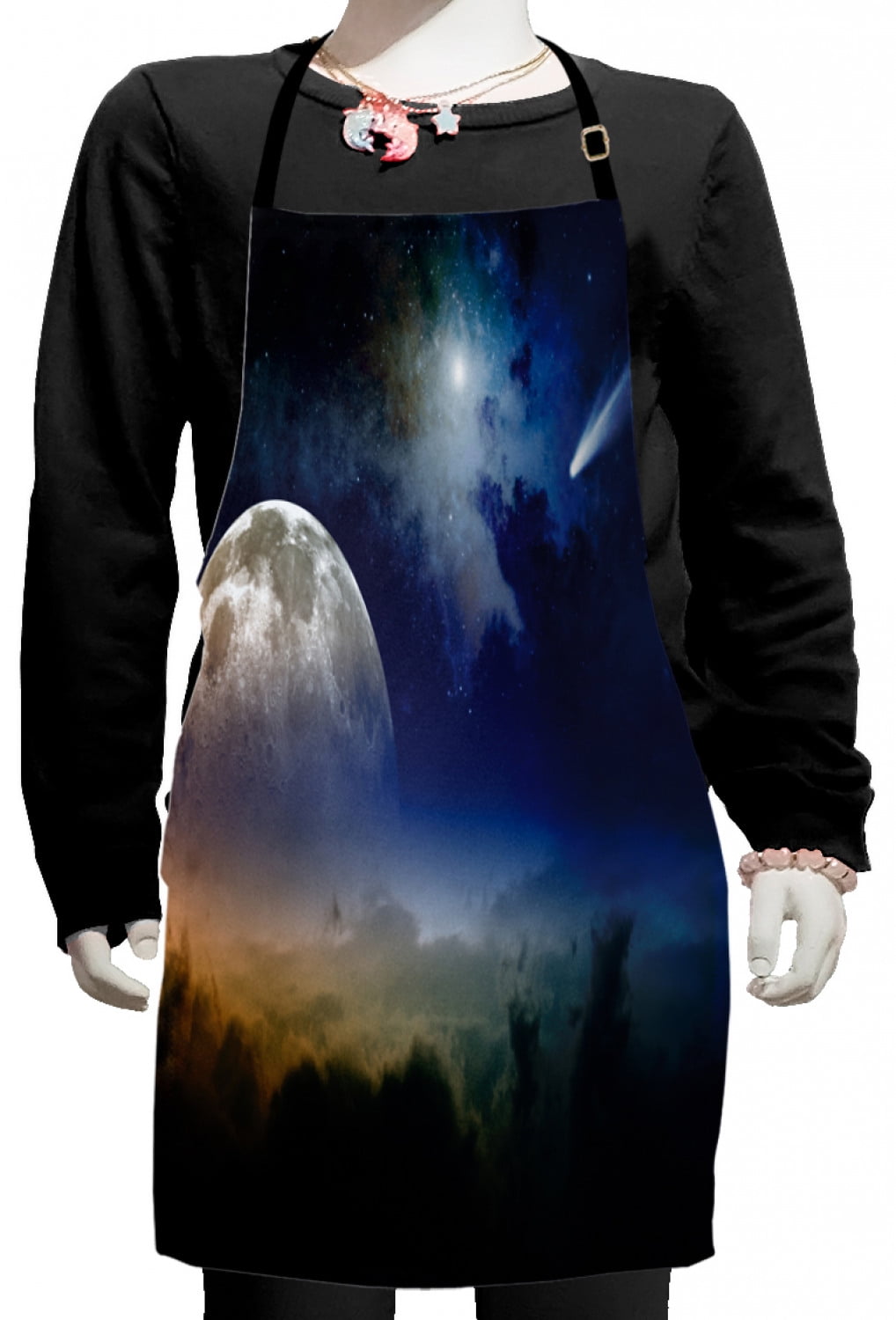 Moon Kids Apron, Full Moon Rising with Shooting Star Cloudy Night Sky ...