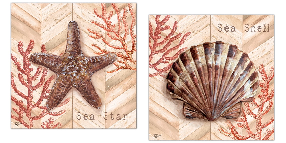 Modern Red and Brown Sea Star and Sea Shell Adult Coastal Decor; 2 - 12 ...