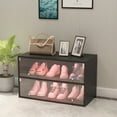 Holaki Freestanding 2-Layer Wood Glass Door Shoe Box, Black - Shoe ...