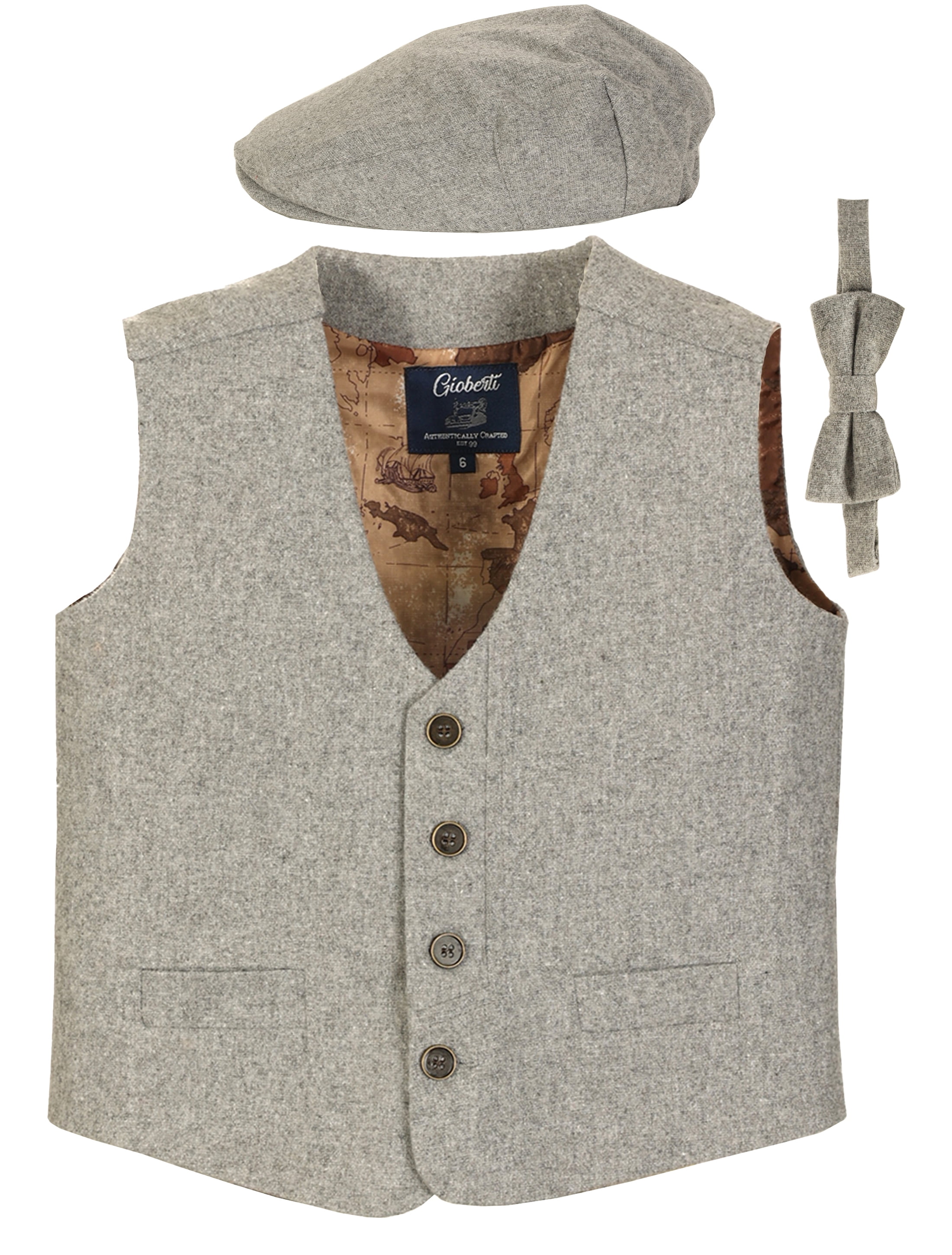 Gioberti Kids and Boys 3pc Tweed Vest with Matching Cap and Bow Tie ...