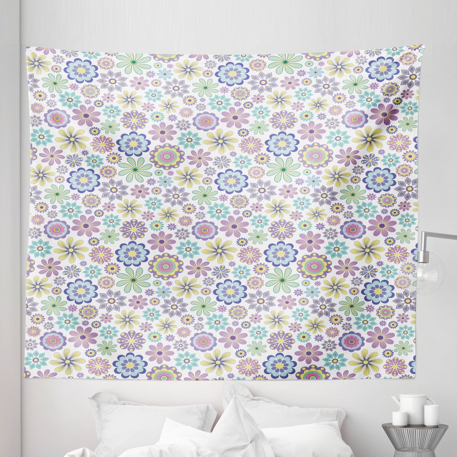 Pastel Tapestry, Ornate Different Kinds of Flowers Colorful Flourish ...