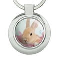 Bunny Hiding in Pink Tissue Paper Keychain Classy Round Chrome Plated ...
