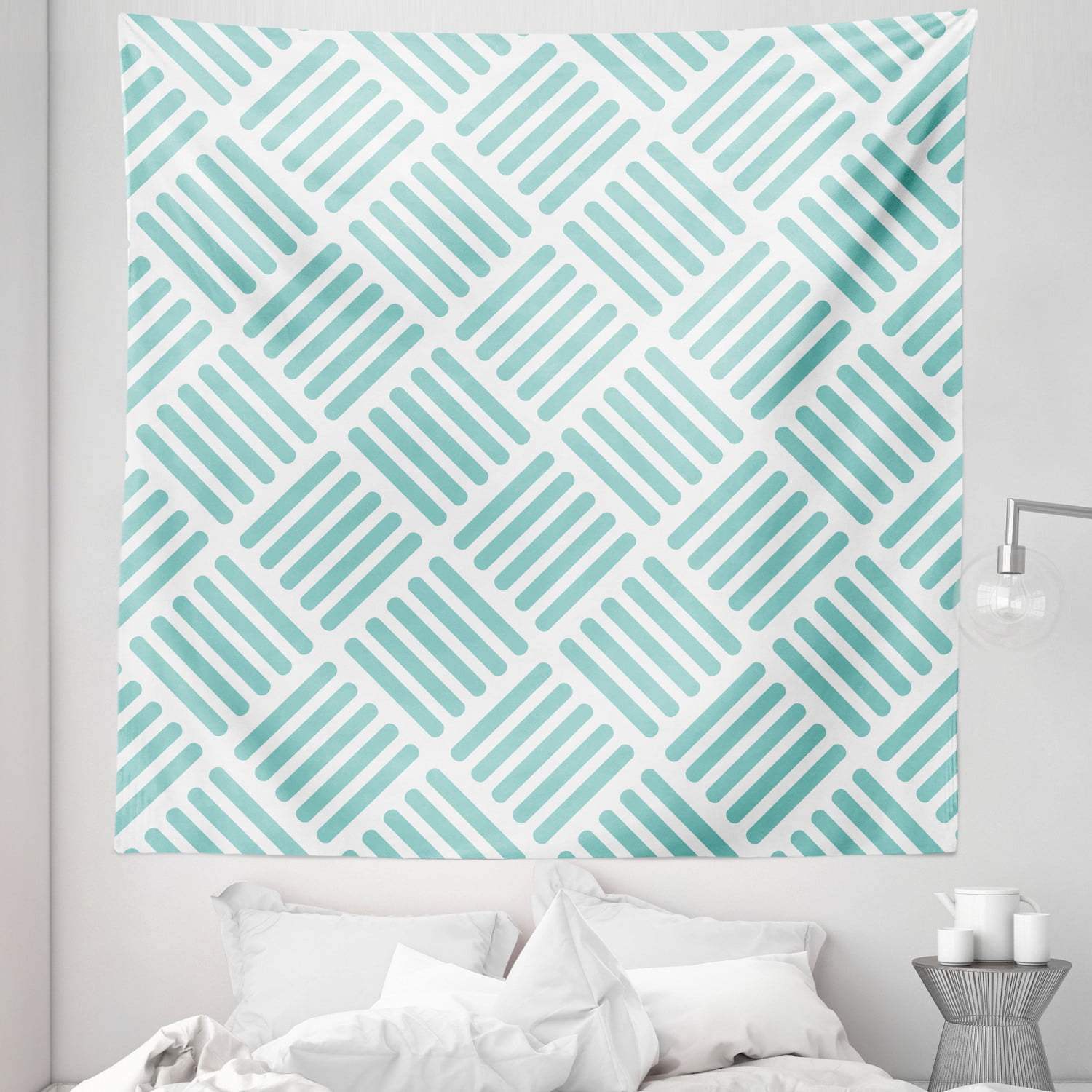Aqua Tapestry, Diagonal Parallel Lines in Different Directions Retro ...