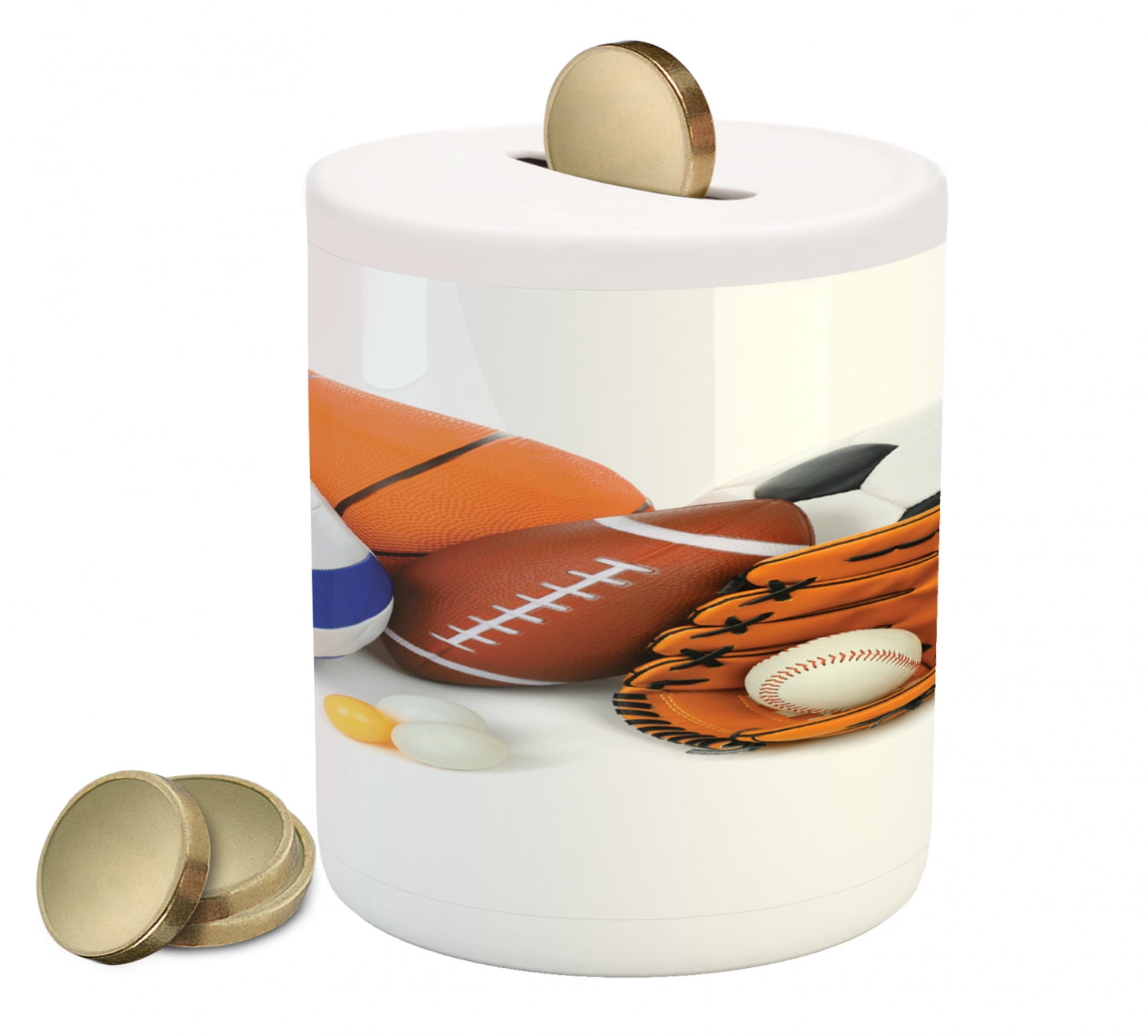 Sports Piggy Bank, Many Different Sports Balls All Together ...