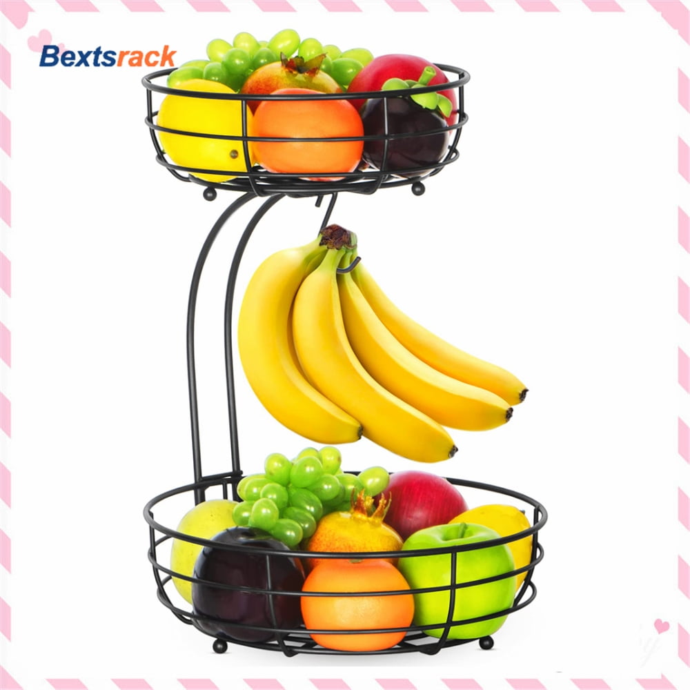 Bextsrack 2-Tier Countertop Fruit Baskets,Fruit Bowlwith Banana Holders ...