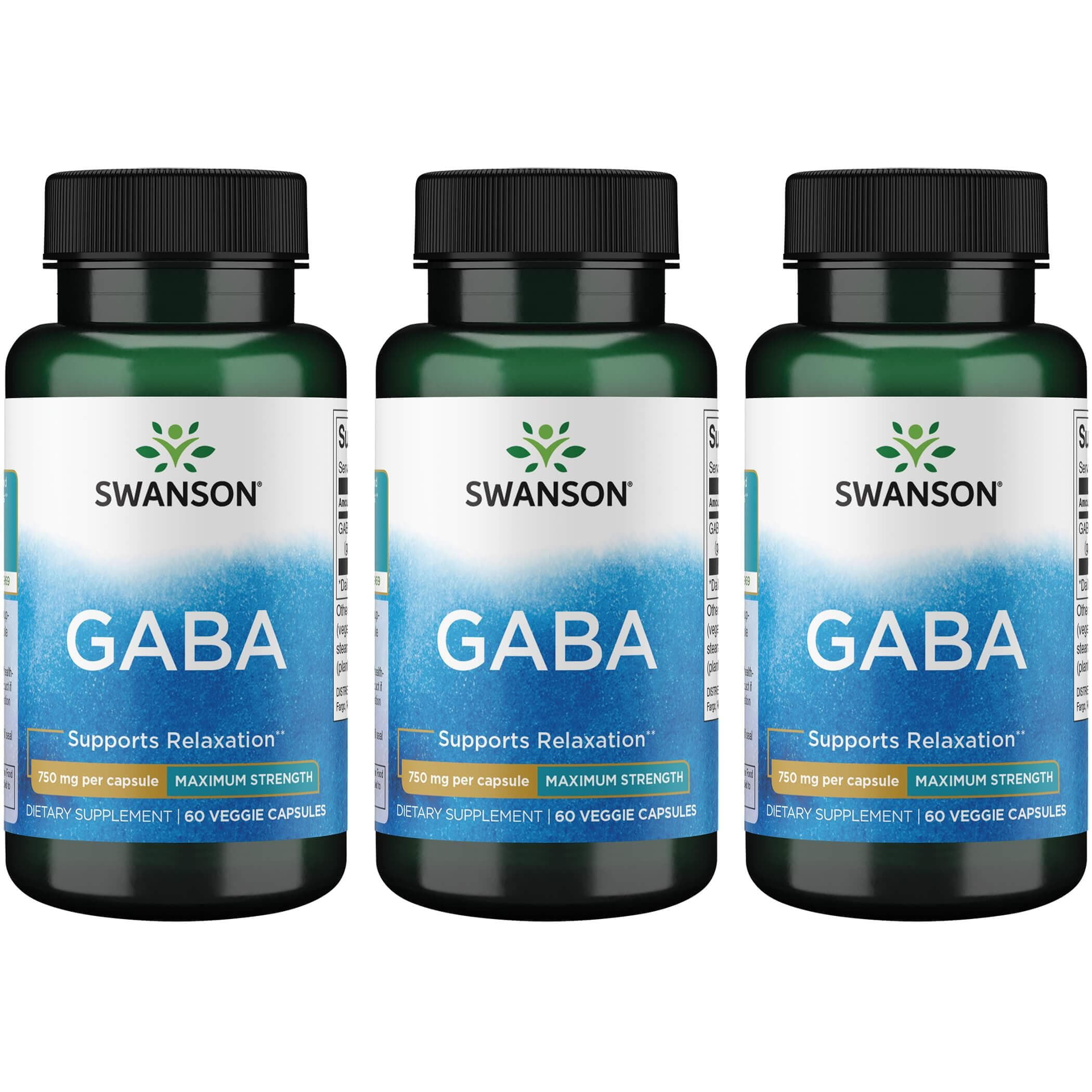Swanson Gaba - Maximum Strength 750 mg 60 Veg Caps 3 Pack - Walmart.com