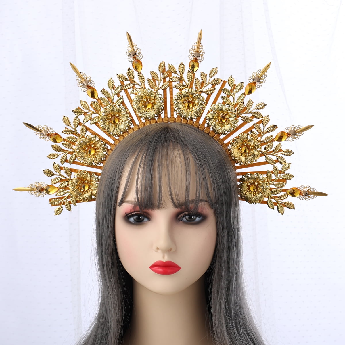 GRACEART Halo Crown Spiked Headband Sunburst Headpiece Halo Mary Crown ...