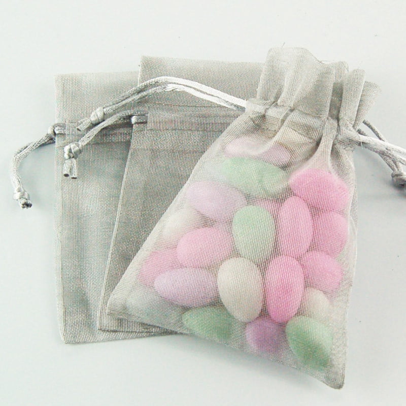 Metallic Mesh Gift Pouch Bag, 3-inch x 5-inch, 3-Piece, Silver ...