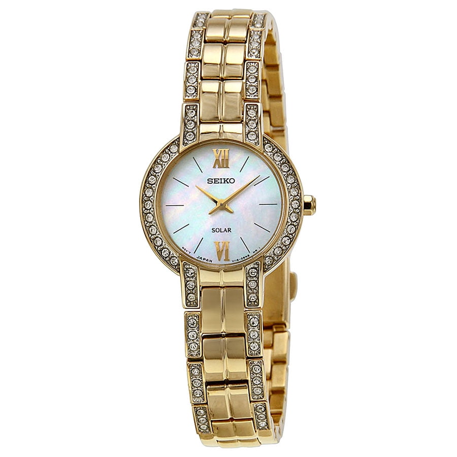 Seiko Seiko Womens Solar Mother Of Pearl Dial Gold Tone Watch Se