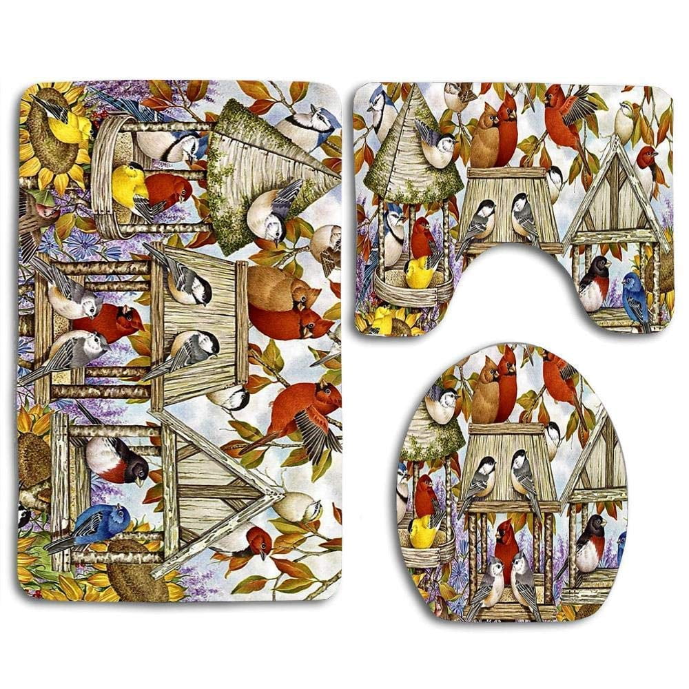 PUDMAD Birds Chickadee Cardinal Bluebird 3 Piece Bathroom Rugs Set Bath ...