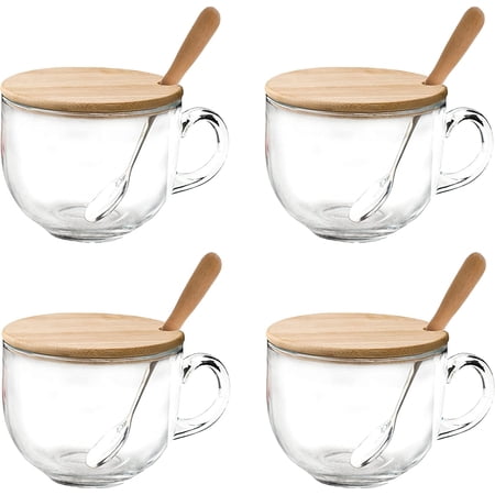 FanShow Set of 4 Glass Coffee Mug with Handle - 15 Oz Glass Jumbo ...