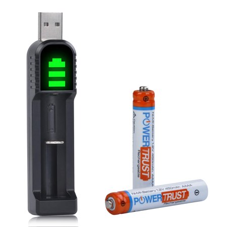PowerTrust 2Pack AAAA Rechargeable Batteries and Charger for Flashlight ...