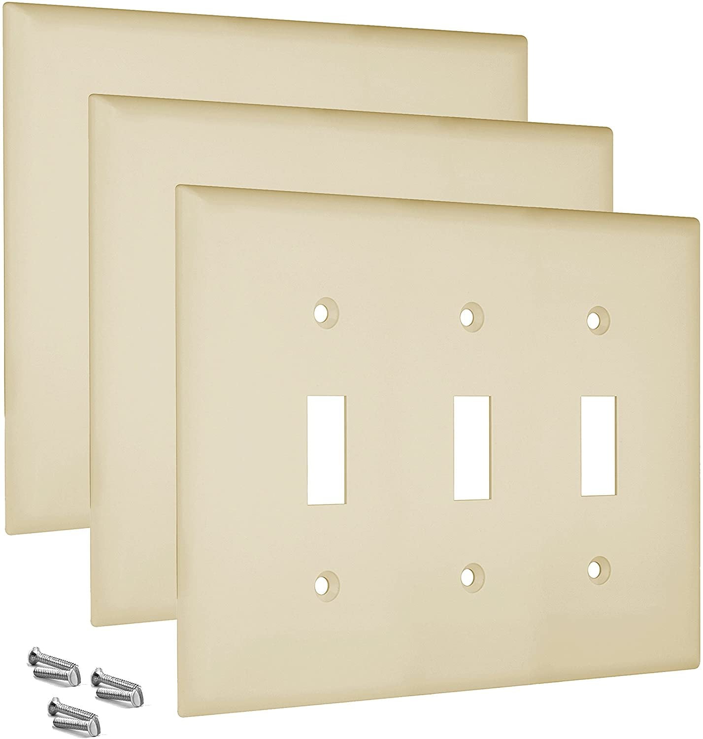 Sleeklighting 3 Pack Plastic Ivory Look Outlet Covers | 3 Gang Toggle ...